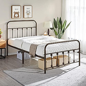 Topeakmart Twin XL Size Victorian Style Metal Bed Frame with Headboard/Mattress Foundation/No Box Spring Needed/Under Bed Storage/Strong Slat Support Bronze