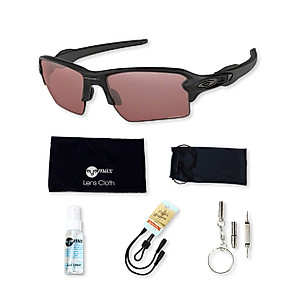 Oakley Men's Flak 2.0 XL, OO9188 (90) Matte Black/Prizm Dark Golf 59mm, Sunglasses Bundle with original case, and accessories (5 items)