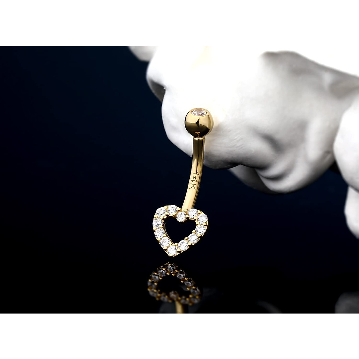 Melighting Gold Belly Button Rings 14K Real Gold Belly Rings Heart Belly Piercing Jewelry Clear CZ Navel Piercing Jewelry for Women