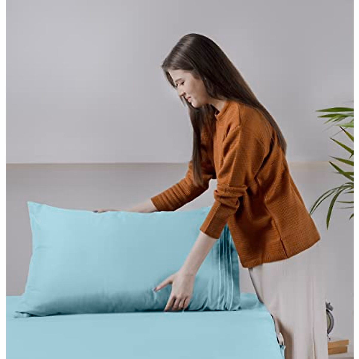 Utopia Bedding Full Sheet Set – Soft Microfiber 4 Piece Luxury Bed Sheets with Deep Pockets - Embroidered Pillow Cases - Side Storage Pocket Fitted Sheet - Flat Sheet (Spa Blue)