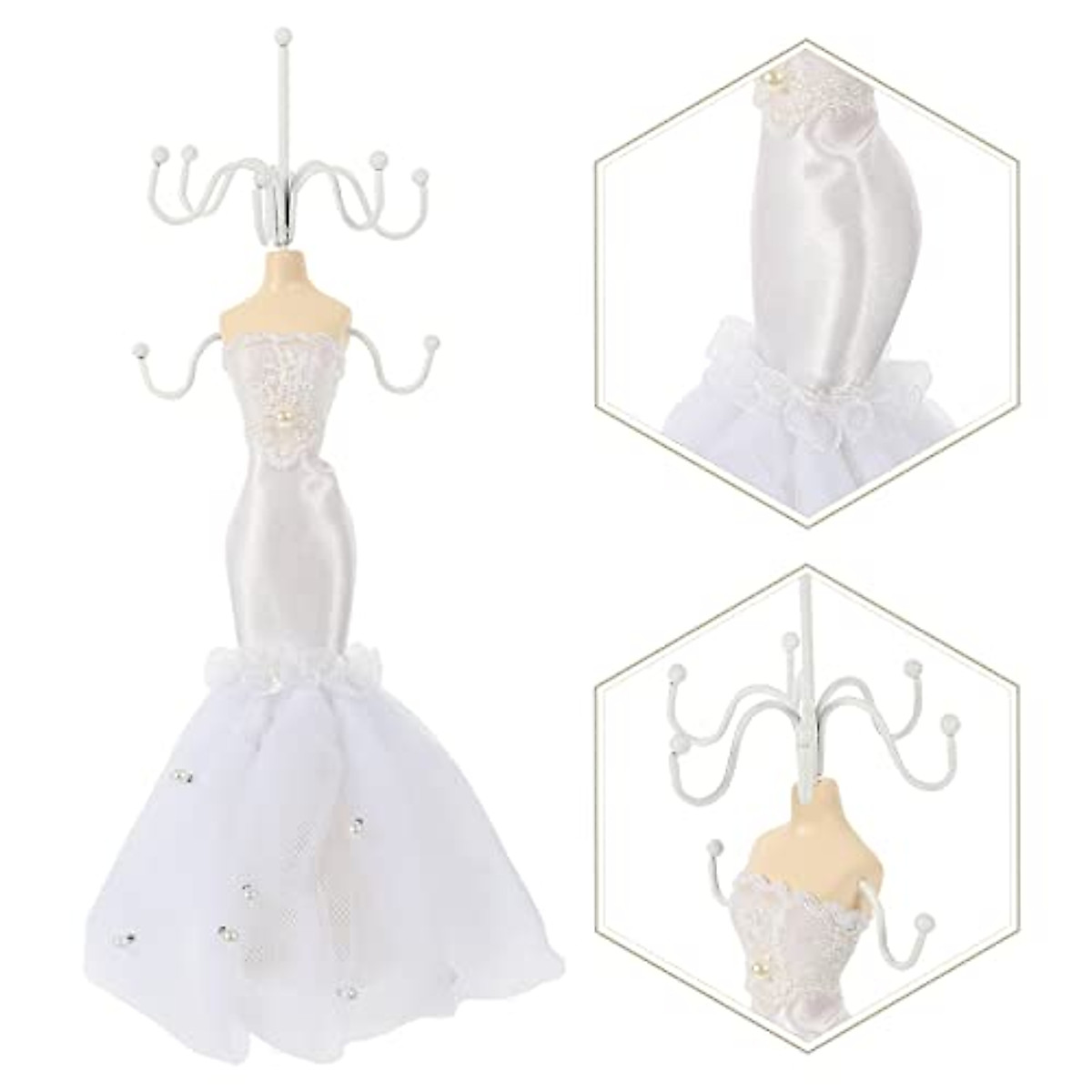 Amosfun Jewelry Display Stand Model Dress Earring Necklace Ring Bracelet Holder Mannequin Stand Hanging Jewelry Tower Rack for Girls Women 33CM White