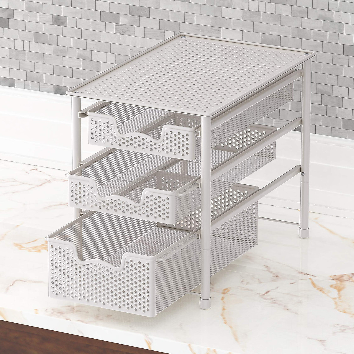 Simple Houseware Stackable 3 Tier Sliding Basket Organizer Drawer, White