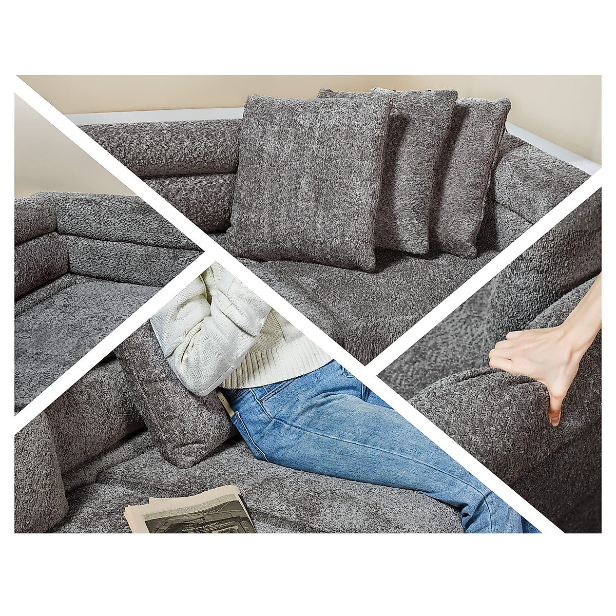 AMERLIFE Sofa, Oversize Sofa-Bouclé Sofa Couch, Deep Seat Sofa York Sofa for Living Room-3 Seater Sofa, Cloud Sofa(Dark Grey)