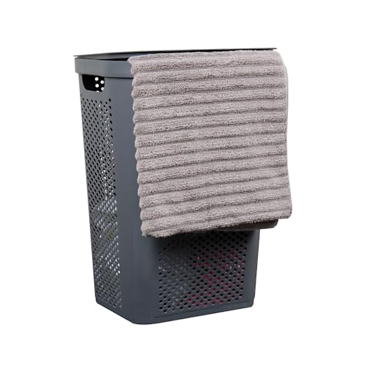 Mind Reader 60L Slim Laundry Hamper, Clothes Basket, Lid, Ventilated, Plastic, 17.25"L x 13.75"W x 23.5"H, Set of 2, Gray