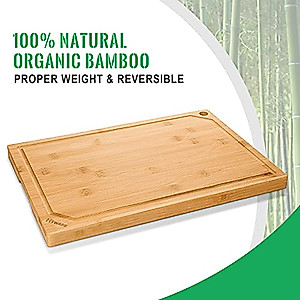Hiware Extra Large Bamboo Cutting Board for Kitchen, Heavy Duty Wood Cutting Boards with Juice Groove, 100% Organic Bamboo, Pre Oiled, 18" x 12"