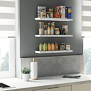 CITLOW 3 Pack Floating Wood Shelves,Wall Mounted Shelves,Display Storage Shelf,Home Decor Photo Display Ledges,Organizer Shelf for Living Room/Bedroom/Bathroom/Kitchen,White