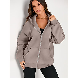 EFAN Women Zip Up Hoodies Oversized Sweatshirt Jacket 2025 Fall Fleece Cute Pullover Hooded Tops Teen Girls Casual Loose Fit Y2k Trendy Fashion Gym Clothes Outfits Nutmeg S