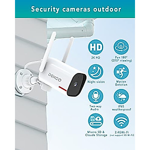DEKCO Outdoor 1080p Pan Rotating 180° Wired WiFi Cameras for Home Security with Two-Way Audio, Night Vision, 2.4G WiFi, IP65, Motion Detection Alarm (2 Pack)