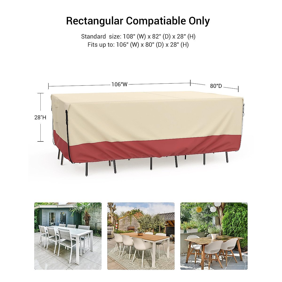 BROSYDA Patio Furniture Set Cover Waterproof, 600D Heavy Duty Lawn Patio Furniture Covers, Outdoor Sectional Sofa Cover Patio Table Chair Set Cover, 108" W×82" D×28" H, Beige & Orange