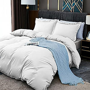 BBANGD Duvet Covers King Size - Ultra Soft and Breathable Bedding King Comforter Sets Washed Microfiber 3 Pieces with Zipper Closure Duvet Cover and 2 Pillow Shams (White)