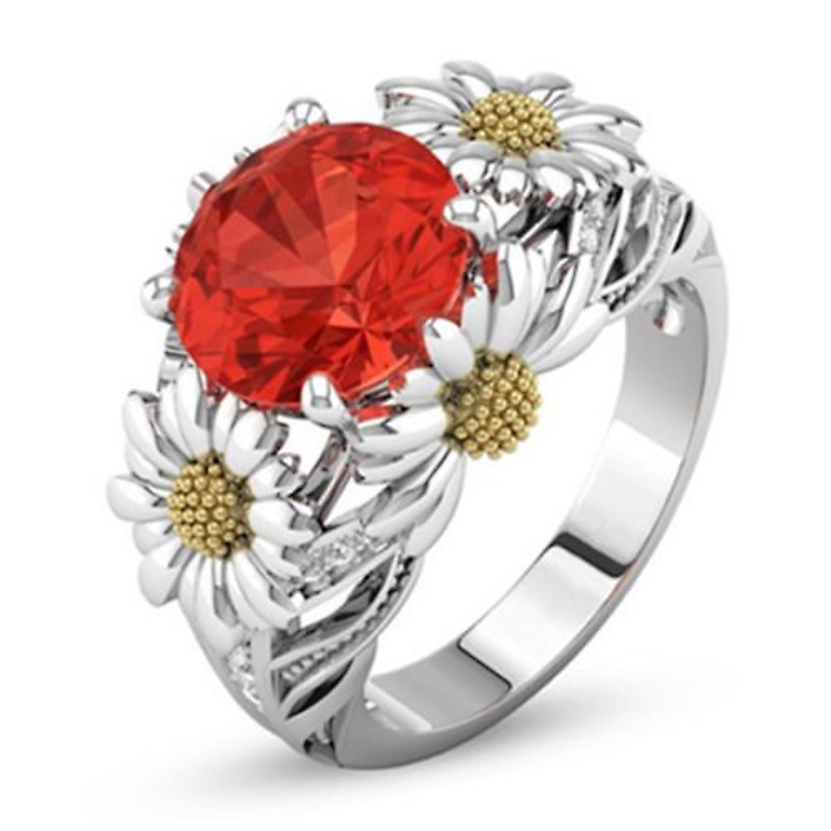 PR Jewelry Orange Color Round Jacinth Ruby Daisy Charm Ring 925 Silver Lady (5)