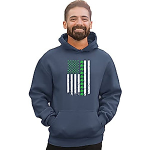 Go All Out Large Vintage Heather Navy Mens St. Patrick's Day Irish Shamrock American Flag Sweatshirt Hoodie