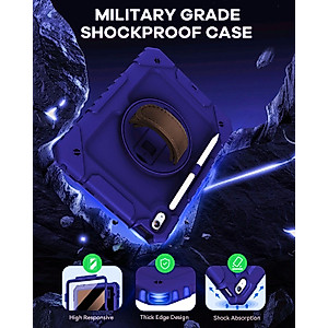 Cantis Case for iPad 10th Generation 10.9 inch 2022 with Screen Protector, iPad Cover 10th Generation with 360 Degree Rotating Stand/Shoulder Strap/Pencil Holder, Navy Only