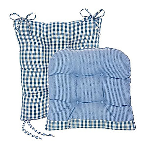 Klear Vu Gingham Oversized Rocker Seat Cushion Gripper Backing, 21", 2 Piece Set, Wedgewood