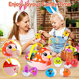 Hekaty Baby Easter Egg Toy Toddler Easter Basket Stuffers for 1 2 3 4 5 Year Old Boy Girl Interactive Chicken Toy Light Easter Gift Party Favor Musical Easter Egg Filler Baby Learning Educational Toy