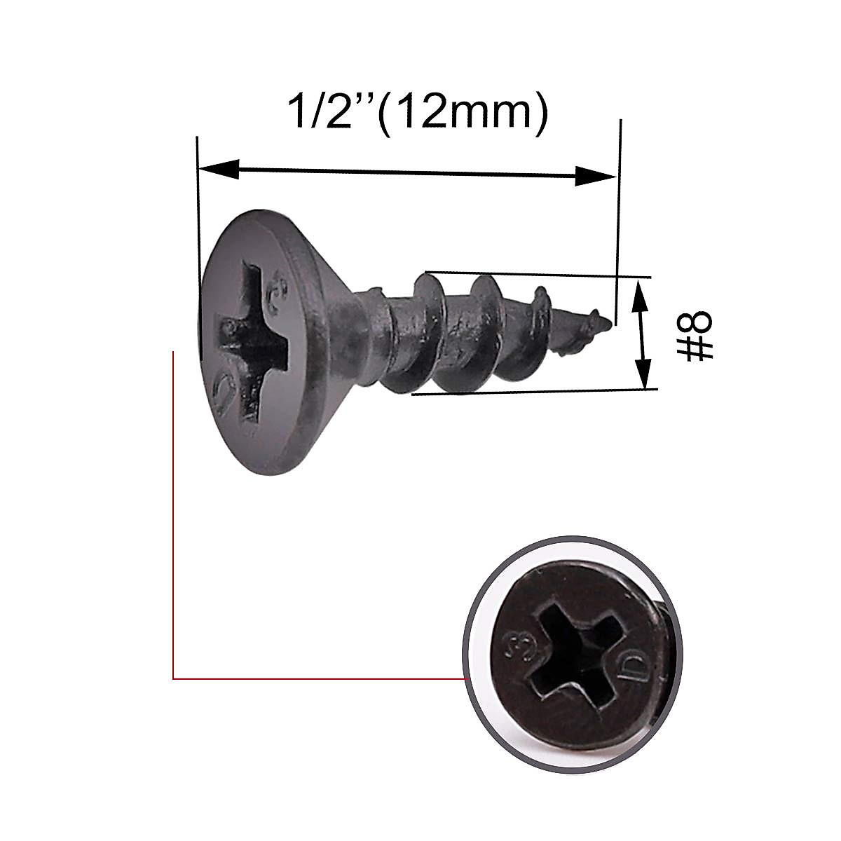 mxuteuk Carbon Steel 200pcs #8x1/2'' Flat Head Phillips Drywall Screws Fine Thread Sharp Point Wood Screw,Self Tapping Quality Black Steel Screws M4-12mm
