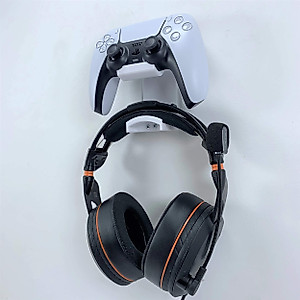 3D Cabin Product Compatible with - PS5 Controller & Headphone Wall Mount Wall Bracket Holder for Play Station 5 Digital Or Disc DualSense White