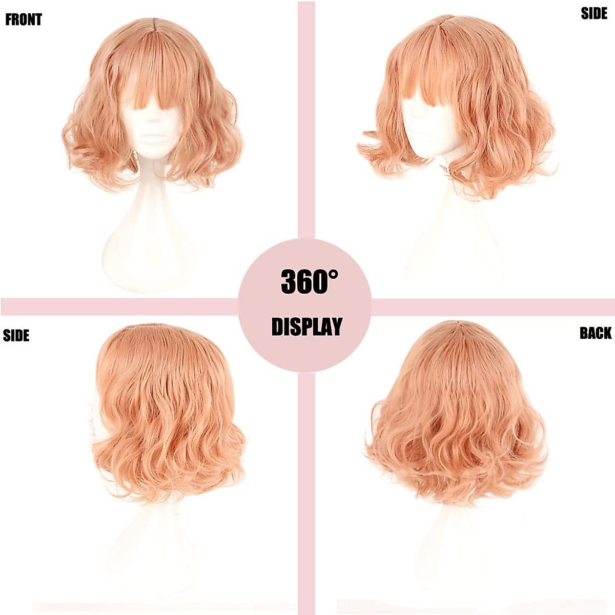 NiceLisa Lovely Pink Short Wavy Harajuku Anime Cosplay Wigs Full Hair COS Props