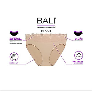 Bali Women's Hi-Cut Panties, High-Waisted Smoothing Panty, High-Cut Brief Underwear for Women, Comfortable Underpants, Sheer Pale Pink, Large