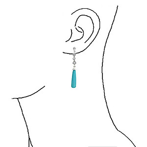 Elegant Long Linear Cubic Zirconia CZ Blue Stabilized Turquoise Elongated Teardrop Chandelier Earrings Western Jewelry For Women .925 Sterling Silver