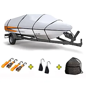 Mockins Trailerable Boat Covers 17-19ft x 98" | 150D Polyester Oxford Boat Cover Fit V-Hull, Tri-Hull, Fishing, Runabout, Bass Boat Cover | UV & Water Resistant - Protects Boat from All Elements