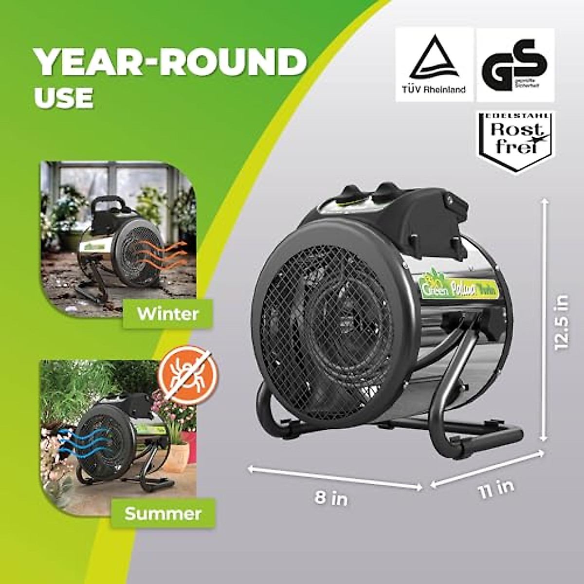 Bio Green PAL 2.0/US Palma BioGreen Basic Electric Fan Heater for Greenhouses, 2 Year Warrenty, 11 x 8 x 12.5" / 280 x 195 x 315 mm