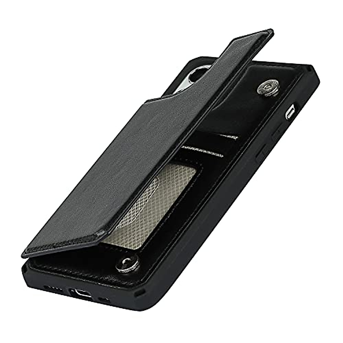 ShunJieTech for iPhone 12 Pro Case,for iPhone 12 Case,[ Credit Card Holder & Slot Wallet Case ] Back Shell Leather Cover Shockproof Protective Case with Strap(6.1")-Black