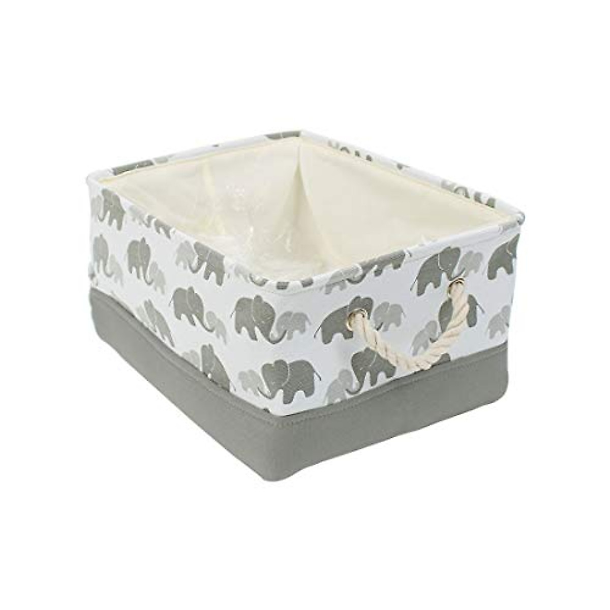 uxcell Storage Basket Bin with Cotton Handles, Fabric Storage with Drawstring Closure for Clothes Towel Toys Organizer,Laundry Basket for Home Shelves Closet Gray Medium