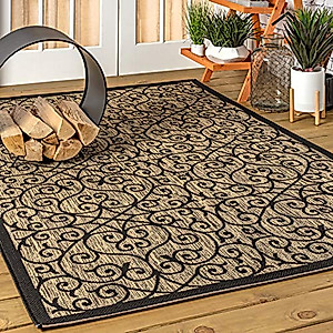 JONATHAN Y Madrid Vintage Filigree Textured Weave Indoor/Outdoor Black/Khaki 8 ft. x 10 ft. Area-Rug, Classic,Easy-Cleaning,HighTraffic,LivingRoom,Backyard, Non Shedding, SMB107A-8