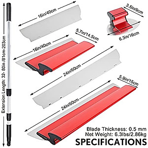 Crystmetal Drywall Skimming Blade Set 16" /24" Blades + 32"-80" Extension Handle + Arc Scraper, Wall-Board with enhanced 0.5mm Stainless Steel Knife