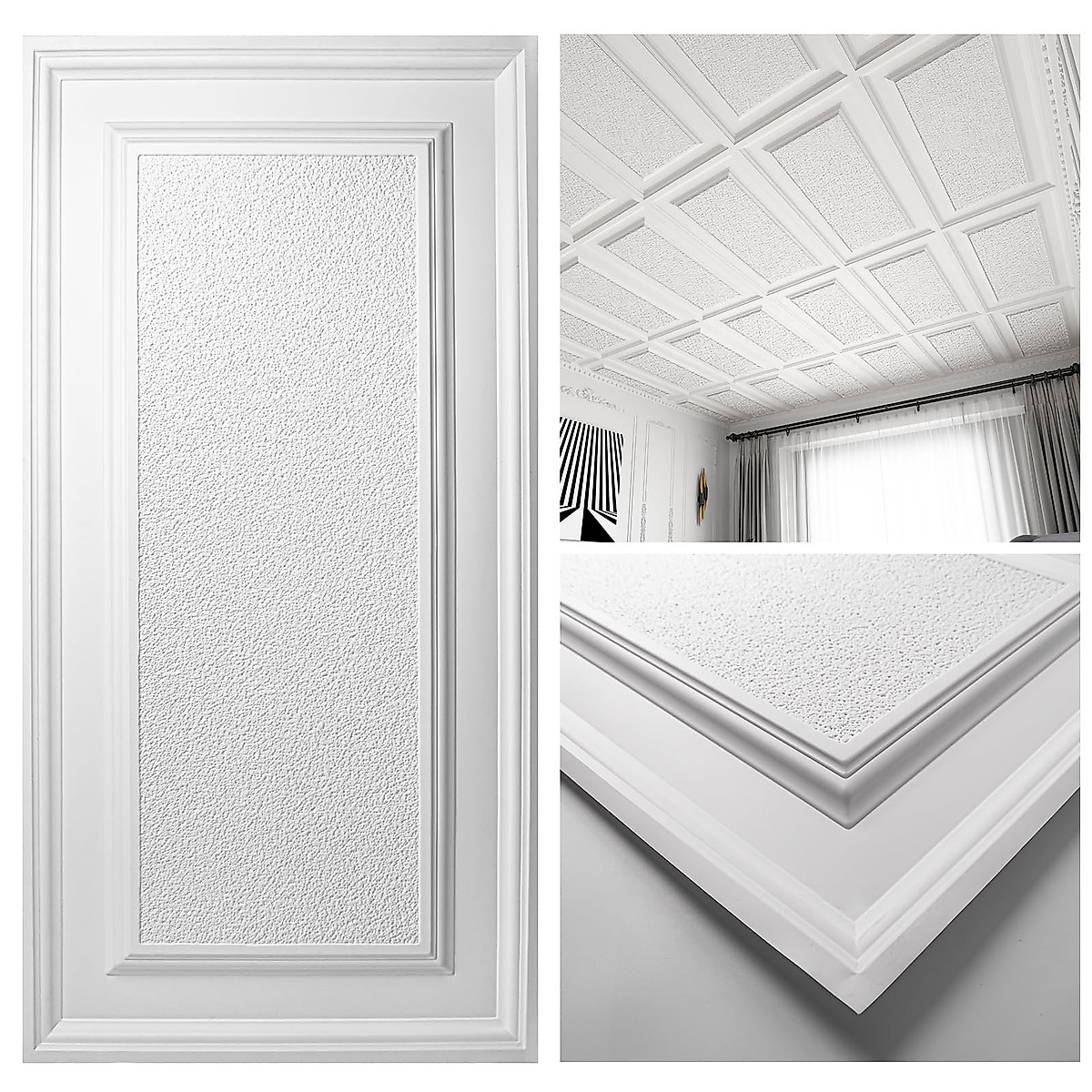 Art3d Drop Ceiling Tiles 24x48 inch White (12-Pack, 96 Sq.ft), 3D Wainscoting Panels Glue Up 2x4 FT