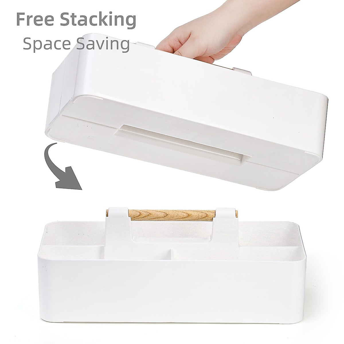 Acshio 2 Pack Portable Caddy Organizer, Art Supply Storage Organizer with Handle, Stackable Plastic Divided Craft Storage Basket Bin for Craft, Sewing, Office Supplies