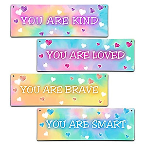 ISOVF 4 Pieces Tie Dye Decor Kids Room Wall Decor Wooden Sign - Motivational Wall Art For Kids Room Nursery Playroom Classroom - You Are Loved You Are Brave You Are Kind You Are Smart(Sign-04)