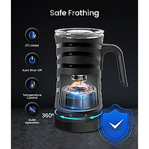 Milk Frother, SAIBOKE 4-in-1 Electric Milk Steamer，Automatic Hot & Cold Foam Maker, 8.8oz/260ml Milk Warmer for Latte, Cappuccinos, Macchiato. Ultra-Quiet Working & Automatic Shut Off.