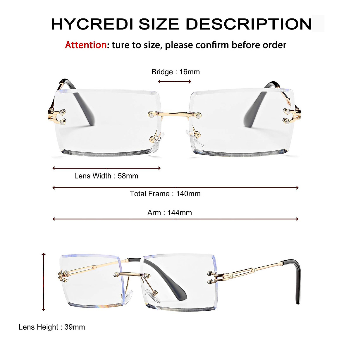 Rectangle Sunglasses for Men/Women Small Rimless Square Shade Eyewear (Tea + White + Black)…