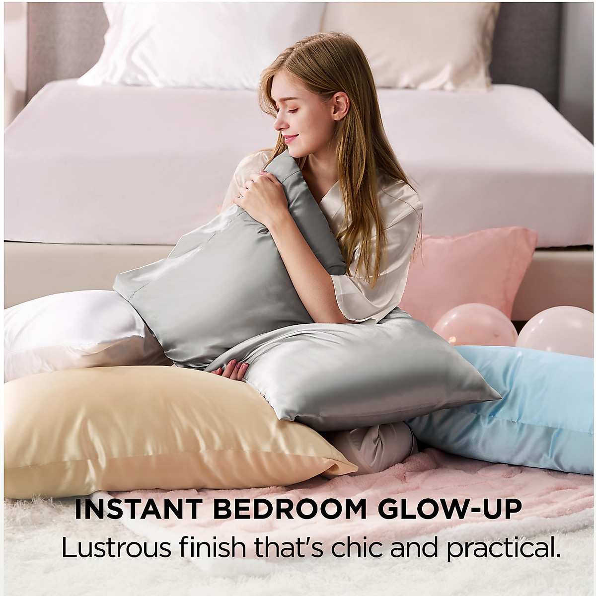 Bedsure Satin Pillowcase for Hair and Skin Queen - Silver Grey Silk Pillowcase 2 Pack 20x30 inches - Satin Pillow Cases Set of 2 with Envelope Closure, Gifts for Women Men