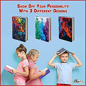 Fun Design, Easy Apply Book Covers 3 Pack. Stretchable Jumbo Jackets Fits Most Hardcover Textbooks Up to 9 x 11". Adhesive-Free, Nylon Fabric Protectors. Washable and Reusable Student School Supply