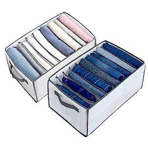Clothing organizer Jean Organizer, Wardrobe Clothes Organizer, Closet Dresser Storage for Folded Clothes, Jeans, Pants, Leggings, Sweaters, Shirts, Kids, Baby - 9 Grids (2 PCS)