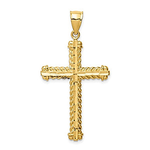 Diamond2Deal 14k Yellow Gold Diamond Cut Cross Pendant Fine Jewelry for Women (L- 43.5 mm, W- 23.25 mm)
