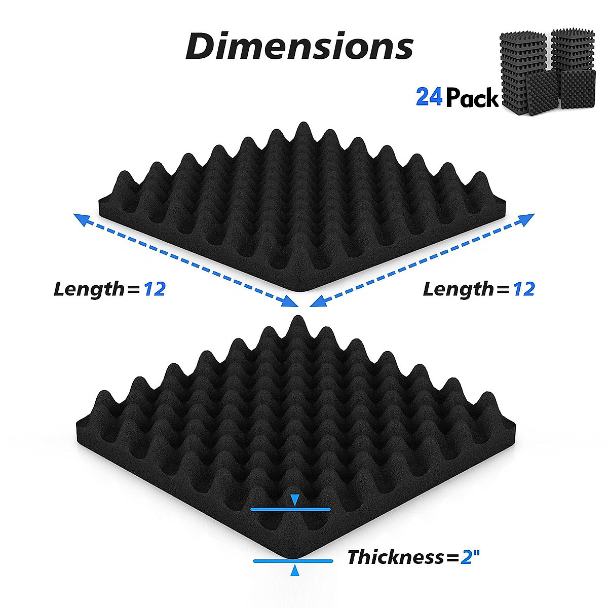 180° Acoustic Panels Egg Crate 24 Pack 2 inch 12" W x 12" L | Acoustic Foam Panels | Acoustic Panels Studio Foam Egg Crate | Egg Crate Soundproof Panels | Noise Absorbing Panels | (24 Pack)