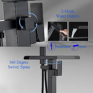 Senlesen Black Floor Mounted Single Handle Bathroom Tub Filler Faucet Free Standing Bathtub Mixer Tap