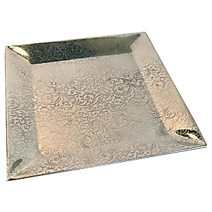 India Handicrafts 71239 Silver Tone Square Filigree 12 x 12 Stainless Steel Decorative Serving Tray Platter