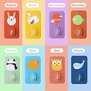 Hamoer Self-Adhesive Wall Hooks for Bathroom Kitchen Laundry Waterproof Non-Rust Color Pattern Home Improvement Sticky Hook 8Pack, Multicolor