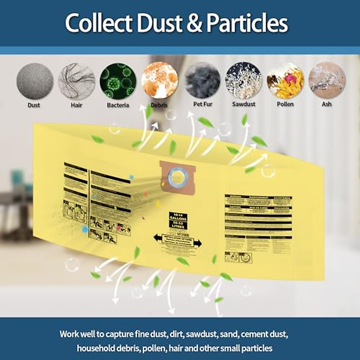 8 Pack 90672 Vacuum Bags Compatible with 10-14 gallon Type F 90662 9066200 9066233 Type I 90672 9067200 9067233 VF2005 Disposable Fine Dust Collection Bags