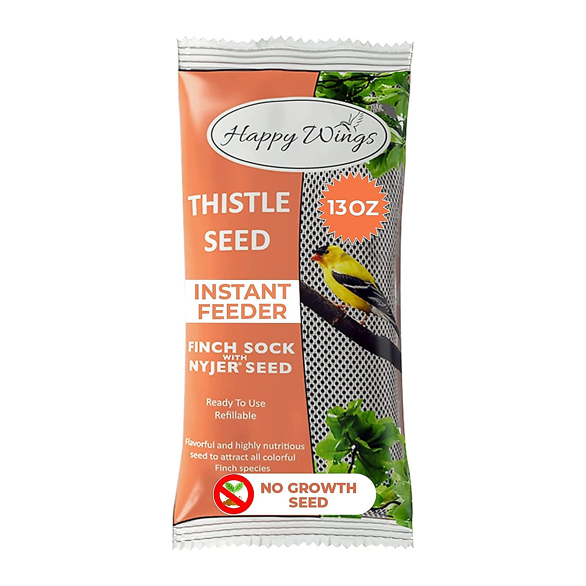 Happy Wings Nyjer/Thistle Seeds Wild Bird Food-13 Ounce | Prefilled Sock | No Grow Seed I Bird Seeds for Wild Birds