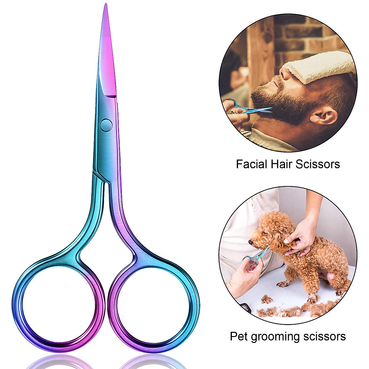 3 Pack Nose Hair Scissors Facial Hair Scissors Small Scissors Stainless Steel Straight Tip Scissor for Eyebrows, Nose, Moustache, Beard (Rainbow Color)