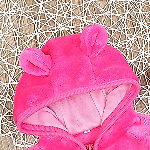 Noubeau Infant Baby Boys Girls Fleece Ears Hat with Lined Hooded Zipper Up Jacket Coat Tops Outwear Overcoat Warm Fall Winte (Pink, Tag size L, US 12-18Months)