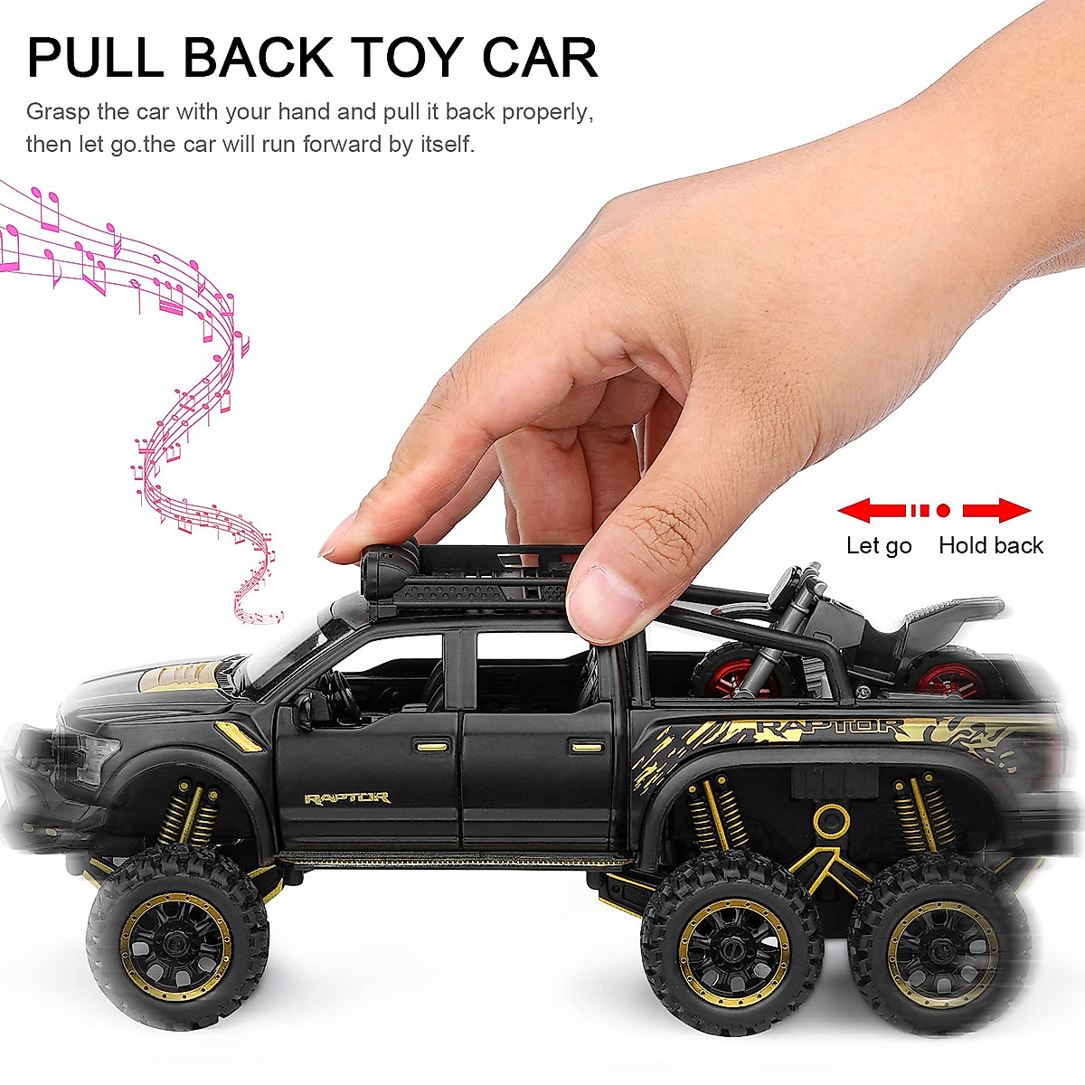 Diecast Pickup Truck Toy F150 Zinc Alloy Metal Model Car 1:24 Scale for Kids Toy Gift (Black)