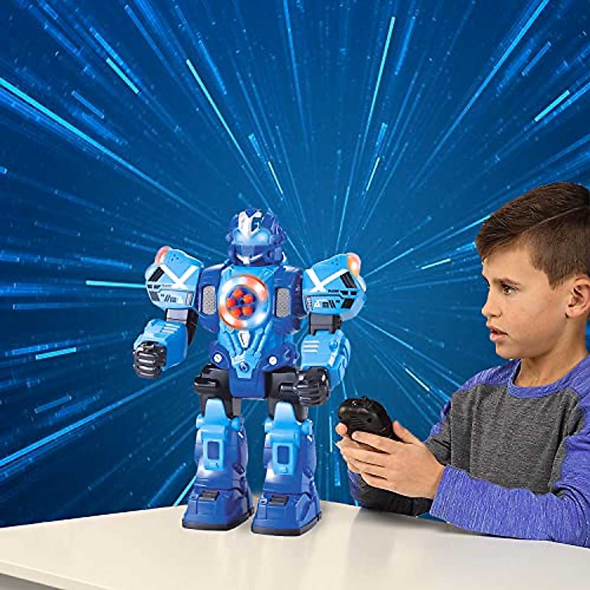 Large Remote Control Robot for Kids - 10 Channel RC Toys Shoots Missiles, Walks, Talks & Dances with Flashing Lights Sounds
