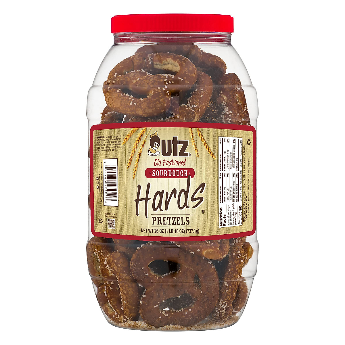 Utz Old Fashioned Sourdough Hard Pretzels – 26 oz Barrel (2 Count) – Big and Thick Classic Pretzel Twists, Crunchy Sourdough Pretzel with Zero Cholesterol, Brown